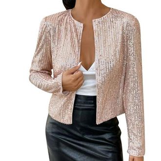 Generic HUIFUAO Veste &agrave; paillettes pour femme - Manteau scintillant &agrave; manches longues ouvert sur le devant - Cardigan &agrave; paillettes pour festival, f&ecirc;te, sortie