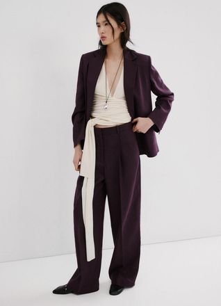Mango Pantalon costume droit lin violet - Femme - 32 - MANGO