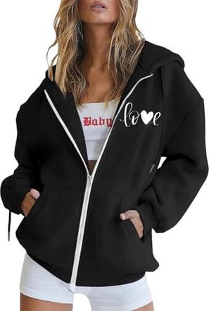 Generic Vestes &agrave; capuche et sweatshirts &agrave; capuche tendance pour femme 2026 - Imprim&eacute; &eacute;l&eacute;gant - Fermeture &eacute;clair - Manches longues - Cordon de serrage - Polair