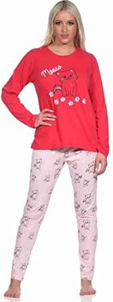 Normann Joli pyjama long pour femme avec motif chat, Rose, Medium