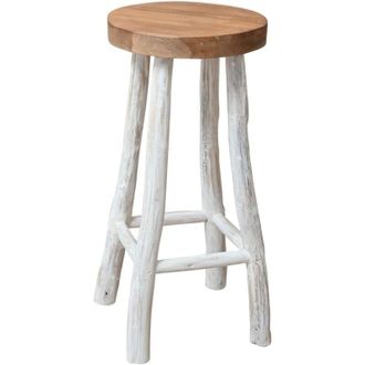 vidaXL Vidaxl - Tabouret de bar en teck massif - Hauteur 76 cm - Si&egrave;ge diam&egrave;tre 35 cm - Fabrication artisanale - Design rustique unique