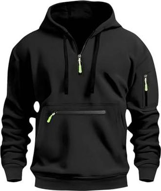 Generic Sweat &agrave; capuche de voyage &agrave; fermeture &eacute;clair 1/4 avec poches pour bras, pull de travail durable pour homme, sweat &agrave; capuche zipp&eacute; multi-poches UK, hau
