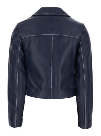 Michael Michael Kors Womens Jacket With Notched Lapel - Blue Lamb Leather Blazers