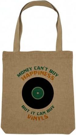 Fabulous Sac Shopping Tote Bag Aspect Lin - Vinyls - Money Cant Buy Happiness Music Sac de Courses Toile Epaisse 360g Beige Naturel Cabas Port&eacute; Epaule Solide I