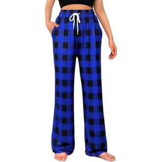 Generic Pantalon de pyjama unisexe &agrave; carreaux extensible confortable pour homme avec cordon de serrage &agrave; la taille et poches, bleu, XXL