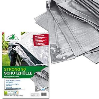 Bio Green Rainexo Abdeckplane für Gartenmöbel / Wetterschutzhaube hochreißfest silber/grau für 4 stapelbare Sessel 0.65 x 1.15 x 0.68 m
