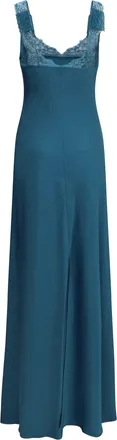Forte_Forte Womens Satin Maxi Dress With Lace Trims Jade Acetate; Viscose