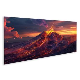 Islandburner Prime Bild auf Leinwand Vulkan Ausbruch bei Sonnenuntergang im beeindruckenden Naturschauspiel - Leinwand 120x40cm - Panorama