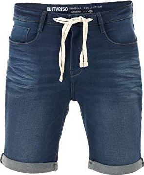 Riverso RIVPaul Short en jean stretch pour homme - Avec cordon de serrage - Coupe droite - Bermuda dété - Denim - Couleur unie - Noir - Bleu - Gris - 30, 31, 