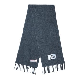 Marni Homme, Accessoires, Gris, Taille: ONE Size Écharpe en Laine à Franges Design Rectangulaire