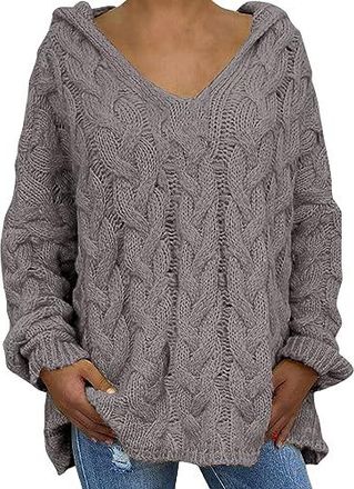 Generic Hauts dhiver de grande taille pour femmes, hauts à manches longues en coton pour femmes, chandails en tricot tendance, baggy basique, col en V, doux, 