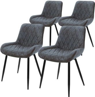 ML Design Ml-design - Lot de 4 Chaises de Salle &agrave; Manger, avec Dossier et Accoudoirs, Anthracite, Assise en Simili pu, Pieds en M&eacute;tal, Chaise Rembourr&eacute;e de