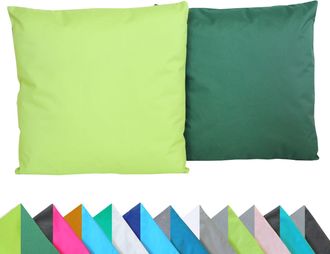 JACK 2er Set Wende Outdoor Kissenhülle Kissenbezug 2-farbig 45x45cm Wasserfest Lounge Kissen Garten Stuhl Lotus Effekt, Farbe:Dunkelgrün - Grün