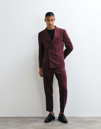 Asos Blazer de costume classique &agrave; double boutonnage - Bordeaux-Rouge