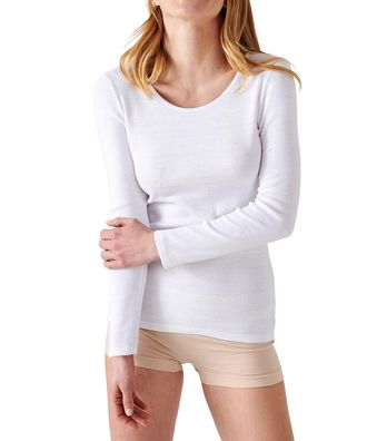 Damart Damen Langarm-Shirt, mit dehnbarer Paspel, Thermolactyl-Feinripp, Wärmegrad Medium 3. Unterwäsche, Weiß, XX-Large