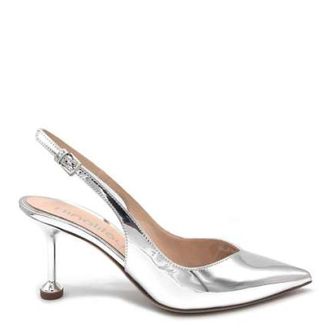 Ninalilou Silberne Spiegelnde Leder Slingback Abs&auml;tze - - Shoes - Damen - Grau - 40 EU