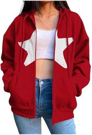 Generic Vestes &agrave; capuche &agrave; manches longues et fermeture &eacute;clair pour femme 2026, Rouge, XXL