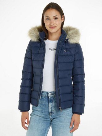 Tommy Jeans Daunenjacke BASIC HOODED DOWN JACKET mit Fellimitat an der Kapuze & Tommy Jeans Logo-Flag