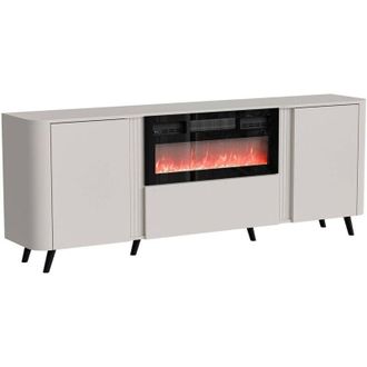 Dmora Briano Sideboard, Wohnzimmer-Sideboard mit zwei Flügeltüren, Klapptür und elektrischem Kamin, vom Boden abgehoben, 191x40 h69 cm, Beige