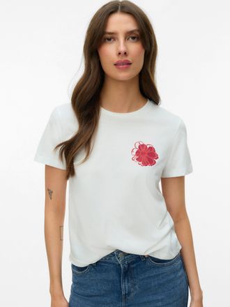 Vero Moda Kurzarmshirt VERO MODA VMVANJA SS TOP BOX JRS, Damen, Gr. XS, wei&szlig; (snow wei&szlig; print:1 flower), Jersey, Obermaterial: 100% Baumwolle, bedruckt, normal,