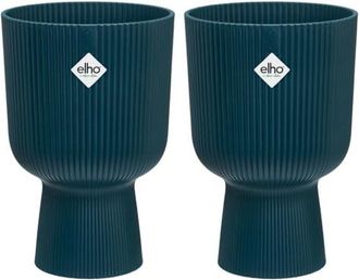 ELHO Vibes Fold Coupe 14 Pflanzentopf - Blumentopf f&uuml;r Innen - 100% recyceltes Plastik - &Oslash; 13.9 x H 21.0 cm - Blau/Tiefes Blau (Packung mit 2)