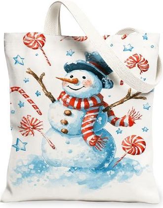 Generic Sacs fourre-tout en toile motif bonhomme de neige, joli motif vacances dhiver, sacs de courses r&eacute;utilisables, l&eacute;gers et lavables en toile pour courses