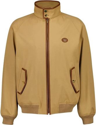 Valentino Garavani Homme, Vestes, Brun, Taille: L Veste en Coton Caramel avec Fermeture Éclair et Poches