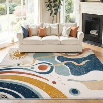 Generic Tapis &agrave; Motif Lignes Ondul&eacute;es Abstraites Cercle Grand Antid&eacute;rapant &agrave; Poils Courts Doux Chambre Poil Ras de Sol Color&eacute;, 140 x 200 cm