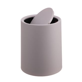 Relaxdays Kosmetikeimer, 6 Liter, mit Schwingdeckel, Inneneimer, matter Kunststoff, runder Badezimmer M&uuml;lleimer, beige