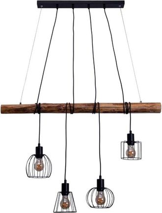 N&auml;ve Lampe suspendue en bois, plafonnier, lampe de salle &agrave; manger, lampe suspendue &agrave; 4 lampes