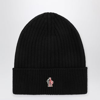 Moncler Schwarze gerippte Wollm&uuml;tze