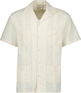 Dr&ocirc;le de Monsieur Homme, Chemises, Beige, Taille: M Chemise Cubaine Beige &agrave; Rayures Textur&eacute;es
