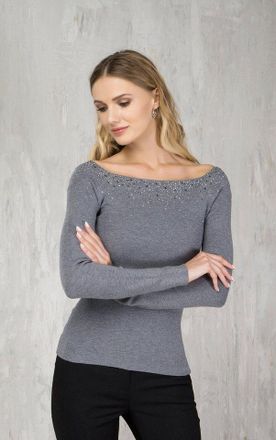 Passioni Carmenpullover Pullover mit U-Boot-Ausschnitt und Strassdetails Off-Shoulder