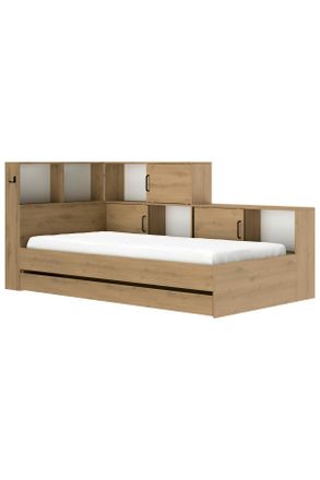 MID.YOU Mid.you Stauraumbett, Wei&szlig;, Eiche Artisan, Holzwerkstoff, 5 F&auml;cher, 1 Schublade(n) Schubladen, 90x200 cm, ISO 9001, Pefc, Bettkasten, Schlafzimmer, Be