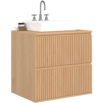 IDMarket Meuble sous vasque suspendu salle de bain VICTOR 2 tiroirs effet lattes