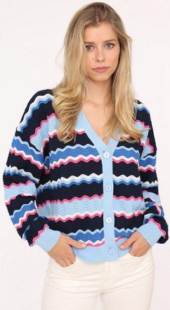 Zwillingsherz Strickjacke Wellen-Muster, Langarm, V-Ausschnitt, Baumwolle, Knöpfe