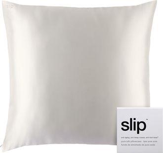 Slip Slip Silk Reißverschluss Euro Pillowcase - 100 % reine Maulbeerseide, weiße Farbe, ultraweich & atmungsaktiv, Anti-Aging, Haar & Hautpflege, luxuriöse