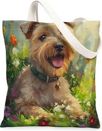 Generic Sac fourre-tout en toile motif Lakeland Terrier pour faire du shopping, 33 x 38,1 cm, motif fleurs color&eacute;es, sac d&eacute;picerie r&eacute;utilisable pour femme, pe