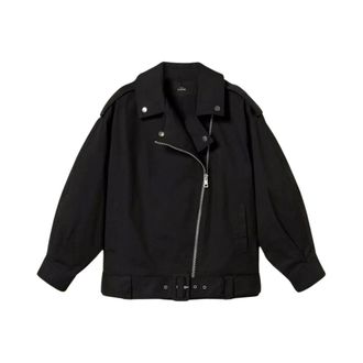 Twinset Femme, Vestes, Noir, Taille: 36 FR Veste Biker en Coton Noir Collection Actitude