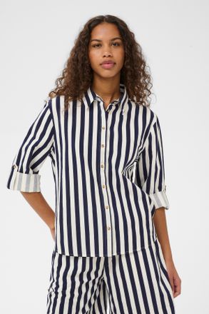 Saint Tropez Hemdbluse SAINT TROPEZ ZalindaSZ Shirt, Damen, Gr. XL, eclipse ice stripe, Web, Obermaterial: 100% Baumwolle, gestreift, h&uuml;ftlang, Rundhals, mit Aufsc