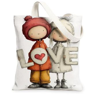 Generic Sacs fourre-tout en toile, motif couple adorable, sacs d&eacute;picerie, sacs d&eacute;picerie r&eacute;utilisables, mignons, l&eacute;gers, lavables en toile avec bandouli&egrave;re, b