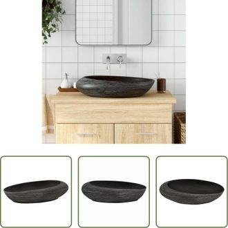 vidaXL vidaXL Vintage Waschbecken - Aufsatzwaschbecken Grau und Schwarz Oval 59x40x14 cm Keramik