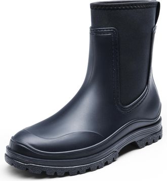 Dream Pairs Wasserdicht Regenstiefel Damen Bequem Gummistiefel Halbhoch Chelsea Boots mit Rutschfest Sohle,Size 40,Navy-Pvc,SDRB2406W-E