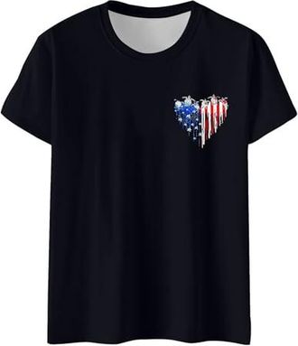 Generic T-shirt denterrement de vie de gar&ccedil;on T-shirt pour femme avec col rond pour la f&ecirc;te de lind&eacute;pendance Motif deux lettres imprim&eacute;es &agrave; manches courtes Ha