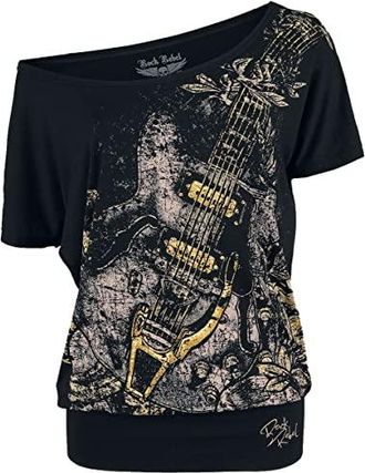 Rock Rebel by EMP Femme T-Shirt Ample Noir avec imprimé Guitare XXL