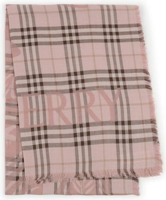 Burberry Femme, Accessoires, Rose, Taille: ONE Size Wide EKD Check Wool Silk Scarf