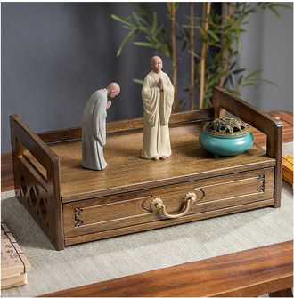 Generic 3-Stufiger Meditations-Tisch aus Massivholz, Altar-Tisch mit Schublade, Puja-Tisch für Gebete zu Hause, Aufbewahrungsschrank im Zen-Stil, Spiritueller