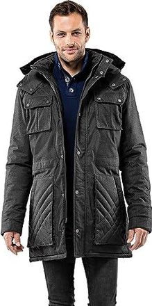 Vincenzo Boretti Manteau- veste dhiver homme, design de long-parka &eacute;legant-casual, imperm&eacute;able, capuche d&eacute;tachable et grandes poches doubl&eacute;es douces, chaud par temps f
