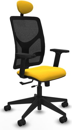 Piqueras y Crespo B&uuml;rostuhl mit 2D-Armlehnen, h&ouml;henverstellbare Lendenwirbelst&uuml;tze und festes Kopfteil, ausgestattet mit Syncro/Traslack und Schneideschaum, Schwarz/Gel