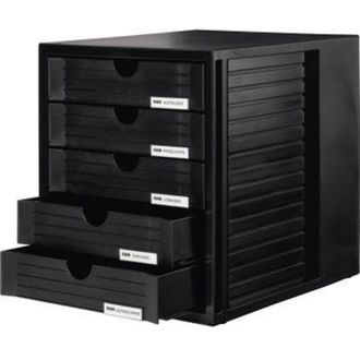 Han Schubladenbox systembox 5 Schubladen din C4 Polystyrol Geh&auml;usefarbe: schwarz Farbe der Schublade: schwarz